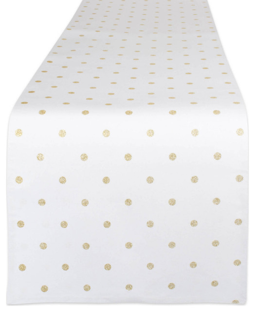 Metallic White/Silver Reversible Polka Dot Table Runner 13X90, 13"x90 ...