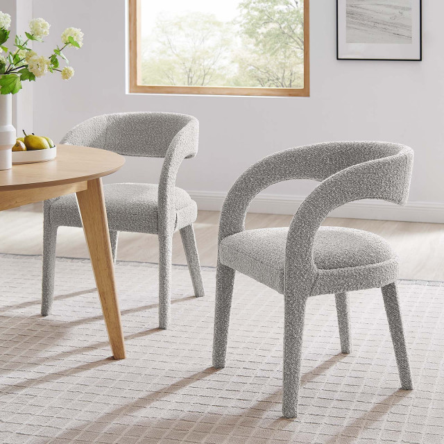 Pinnacle Boucle Upholstered Dining Chair Set of 2, Taupe - Transitional ...