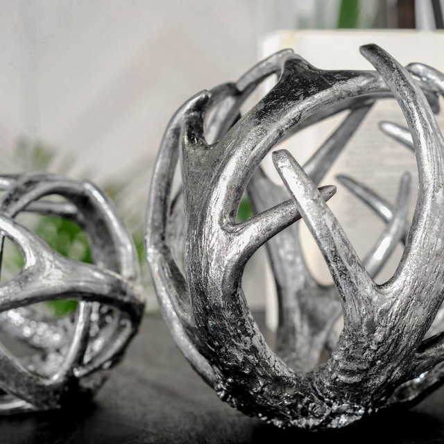 Ramus IV (Large) Silver Antler Shaped Decorative Orb Ball ...