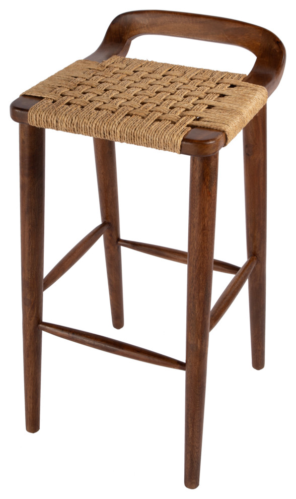 Luna 30 in. Seat Height Wood and Jute Woven Low Back Counter Stool ...