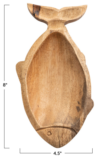 Coastal Carved Wood Fish Shaped Dish, Natural - Beach Style - Serving ...