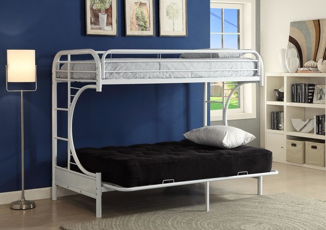 Eclipse Metal Bunk Bed, White, Twin Over Queen - Transitional - Bunk ...