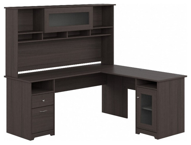 Cabot 72W L Shaped Computer Desk with Hutch in Heather Gray ...