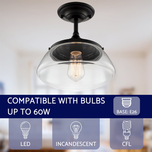 Kira Home Summit 12" Farmhouse Ceiling Light, Schoolhouse Glass Shade ...