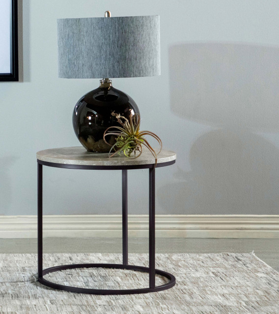 Lainey Faux Marble Round Top End Table Grey and Gunmetal - Transitional ...