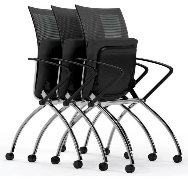 Valor Training Series High-Back Nesting Chairs, Mesh/Fabric, Black, Set ...
