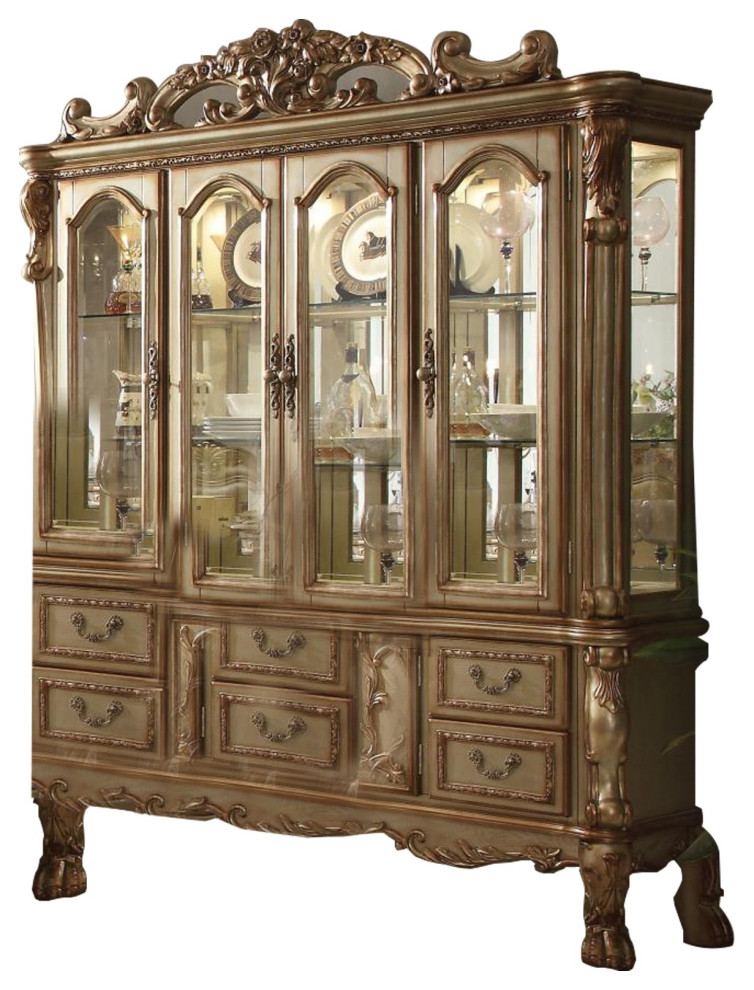 Benzara BM230695 6 Drawer Hutch and Buffet With Crown Top and Claw Feet ...