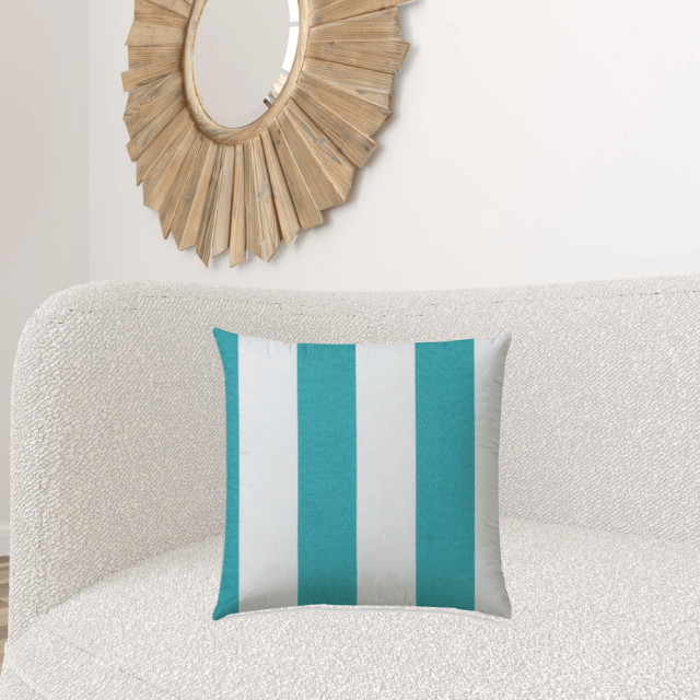 20" X 20" Turquoise And White Blown Seam Striped Throw Indoor Outdoor ...