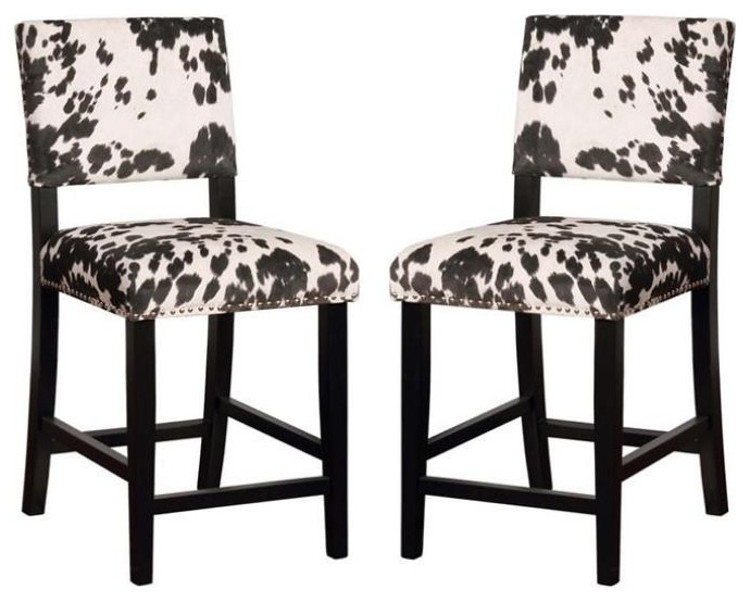 Home Square 2 Piece Cow Print Wood Counter Stool Set in Black ...