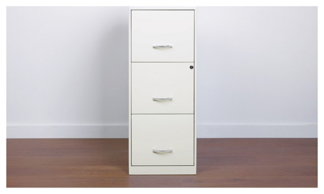 Space Solutions 3 Drawer Vertical Metal File Cabinet with Lock Pearl ...