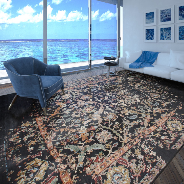Black Modern Rug Silk And Wool 8'x10' - Contemporary - Area Rugs - by ...