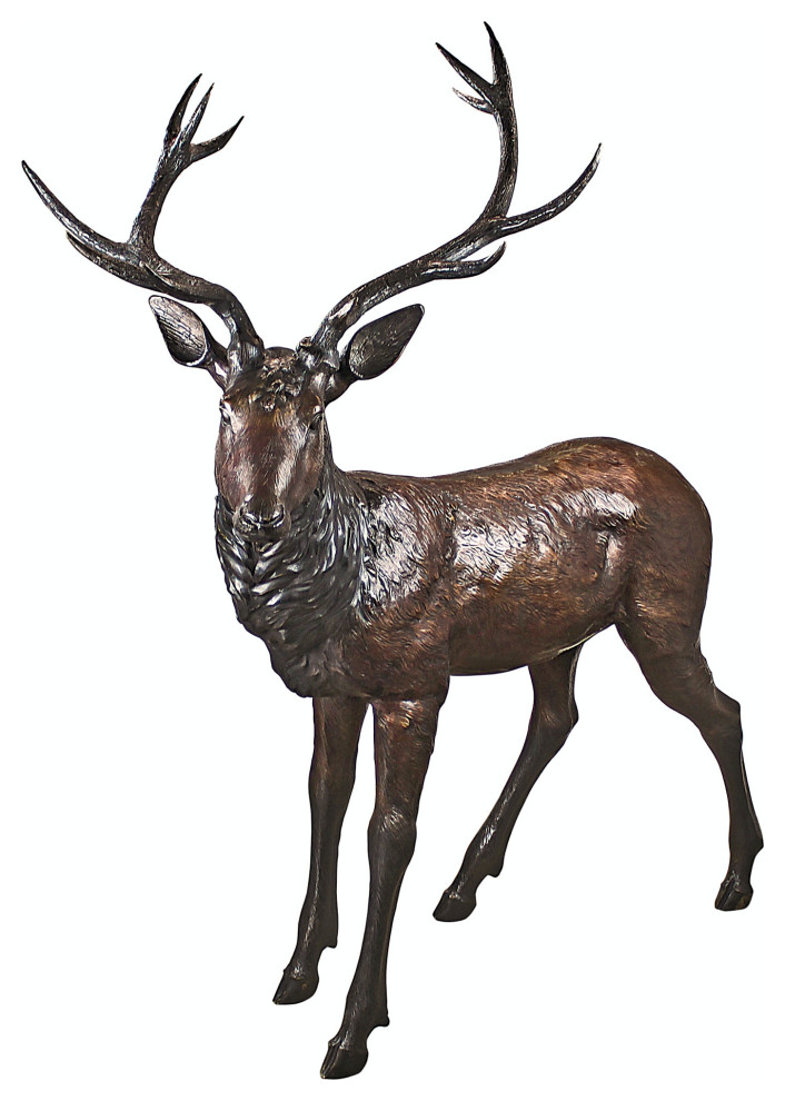 Standing Buck Deer Bronze Statue - Rustic - Garden Statues And Yard Art ...