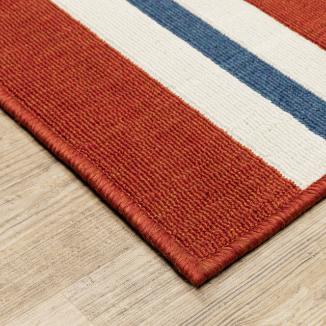 Madelina Stripe Red and Blue Indoor or Outdoor Area Rug, 1'10"x2'10 ...