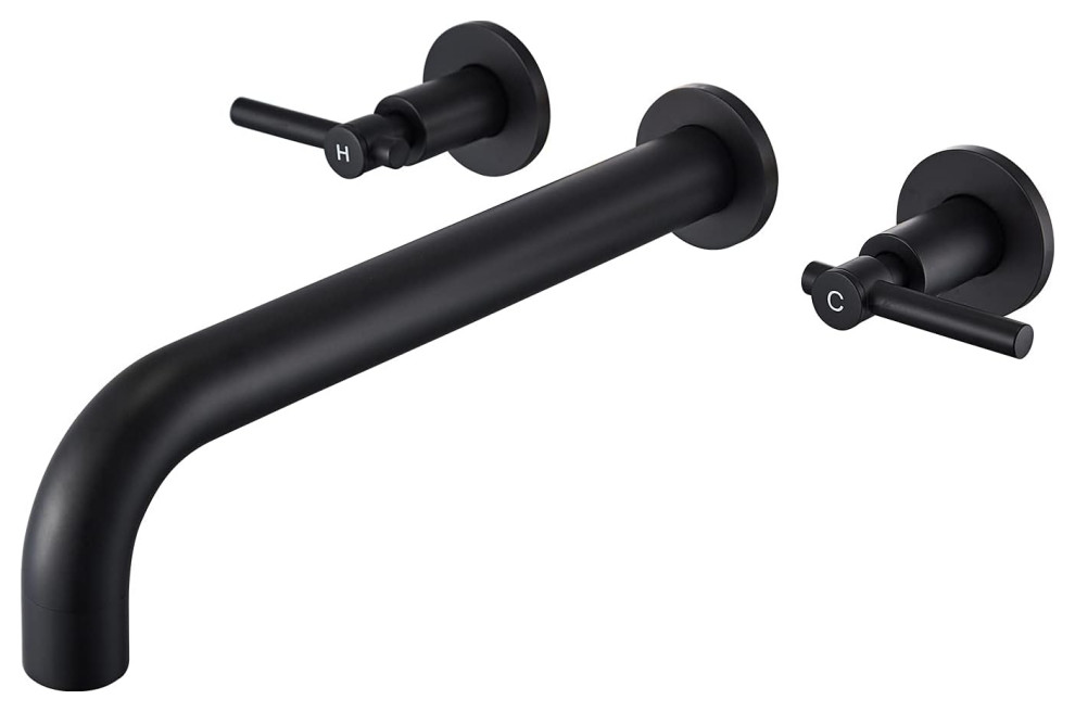 Wall Mounted Bathroom Faucet, 2 Levers Handles & Large Spout ...