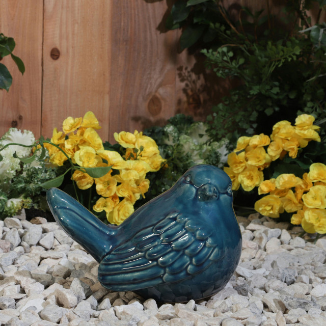 Cer 10" Bird Figurine, Turq - Contemporary - Garden Statues And Yard ...