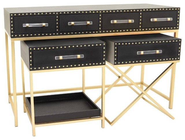 Functional Console Table Black And Gold Set of 3 - Contemporary ...