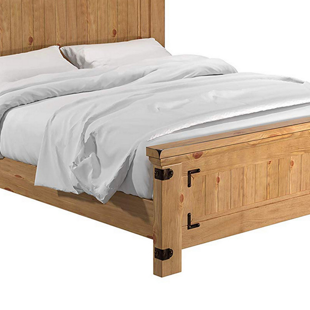 Benzara BM217449 Cottage Style Plank Queen Size Bed With Metal Accents ...