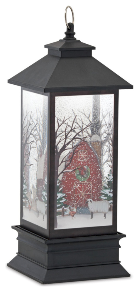 Barn Snow Globe Lantern 11.5"H Acrylic - Traditional - Candleholders ...