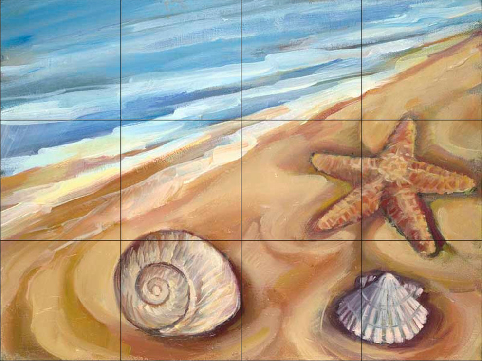 Tile Mural, Shells In The Sand by Theresa Kasun, 17" x 12.75" (12 Tiles ...