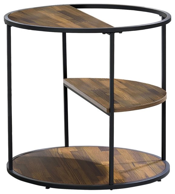 Contemporary End Table, Metal Frame With Scalloped Walnut Wooden ...