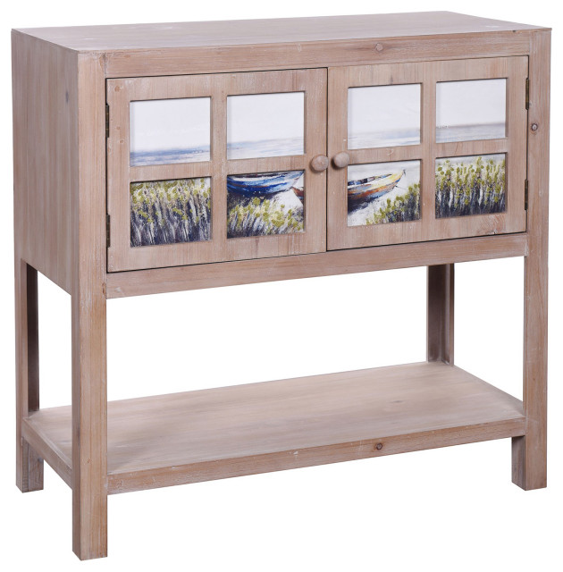 Painted Two Door Fir Wood Cabinet Natural Finish Boat Scene - Beach ...