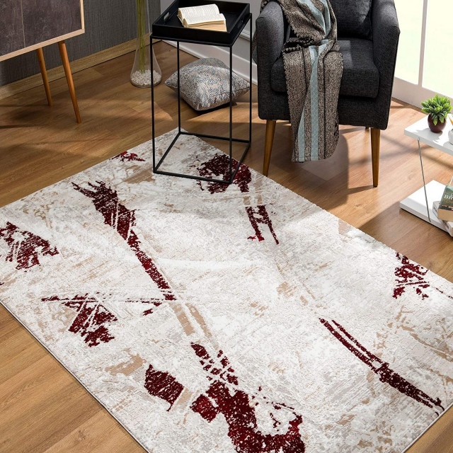 8' X 11' Red And Ivory Modern Distressed Area Rug - Contemporary - Area ...