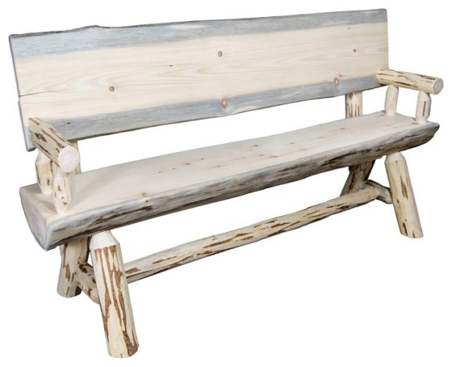 Montana Woodworks 5ft Transitional Wood Half Log Bench in Natural ...
