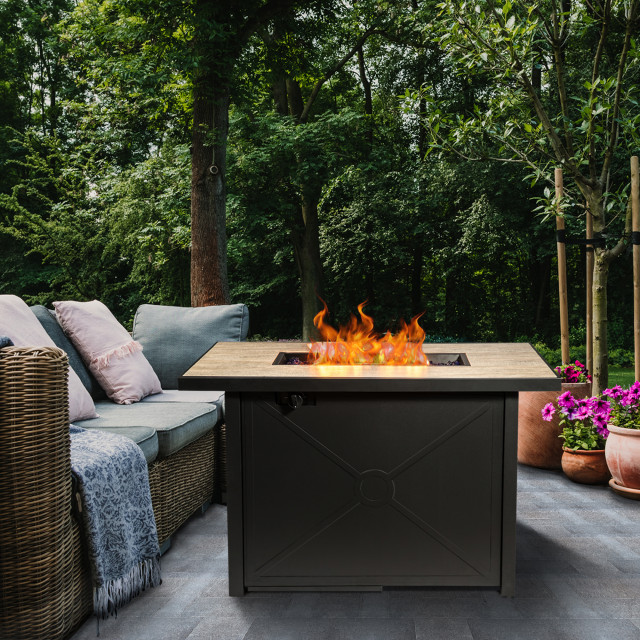 Outdoor Rectangular Propane Ceramic Fire Pit - Transitional - Fire Pits ...