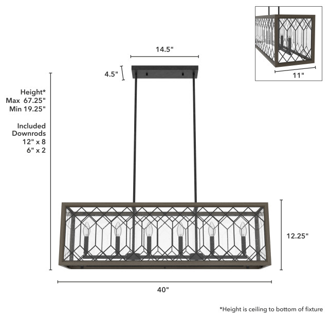 Chevron Rustic Iron/French Oak, Clear Glass 6-Light Linear Chandelier ...