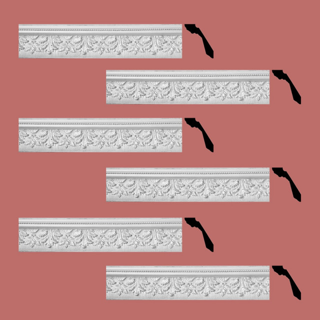 Cornice White Urethane Leaf Ornate Design 6 Pieces Totaling 444" Length ...