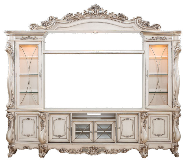 ACME Gorsedd Entertainment Center, Golden Ivory Finish - Victorian ...