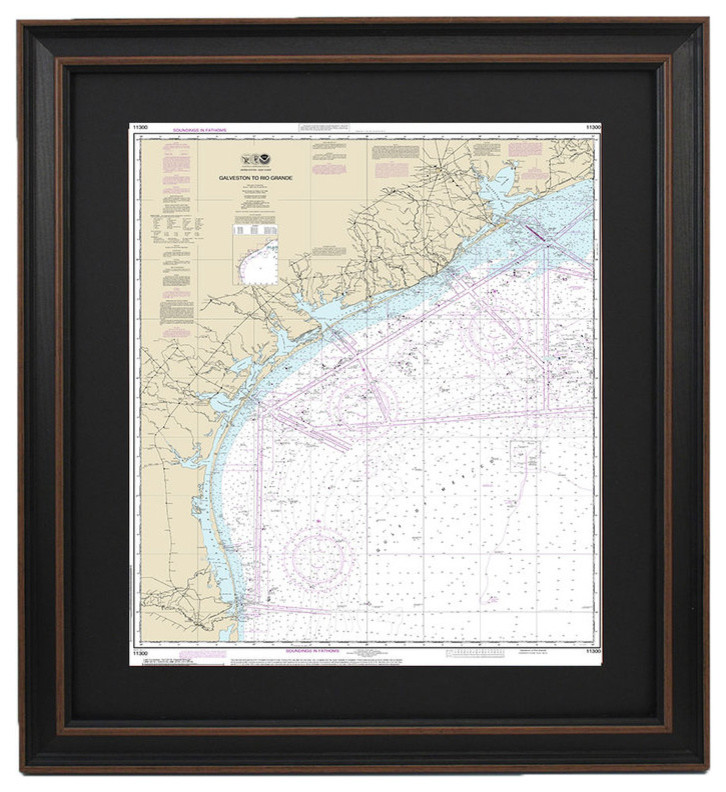 Framed Nautical Chart, Galveston To Rio Grande - Traditional - Prints ...