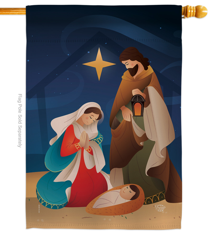 Holy Night Winter Nativity House Flag, 28" X 40" X 0.1" - Modern ...
