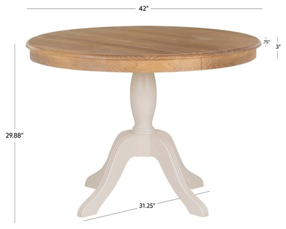 Linon Troyin 2 Tone Round Pedestal Dining Table in Natural and White ...