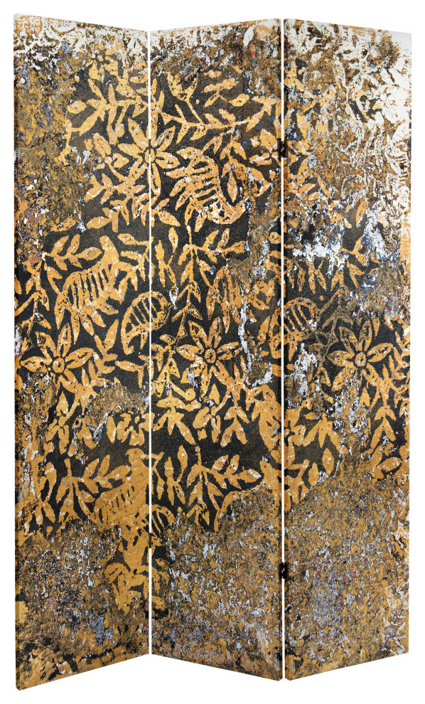 6' Tall Flowering Gold Canvas Room Divider - Contemporary - Screens And ...