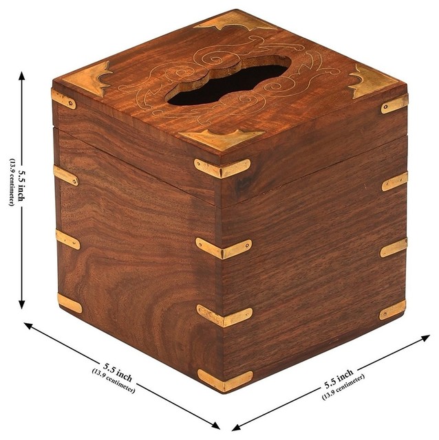 Handmade Rosewood Etched Square Tissue Box Cover/Holder, Brown ...