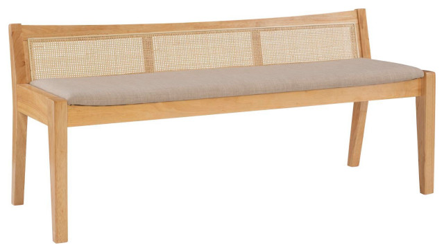 Powell Nassau Rattan Cane Bench With Back And Beige Finish D1277S19 ...