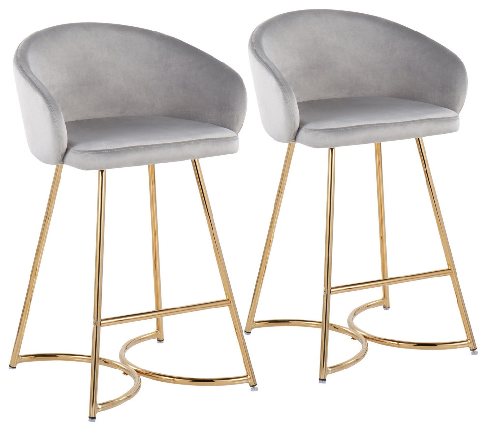Cece Contemporary/Glam Counter Stool, Gold Steel/Silver Velvet, Set of ...