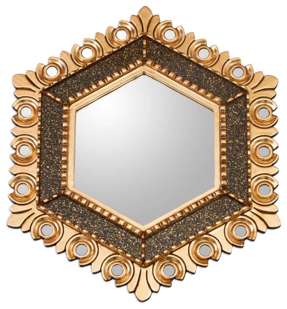 NOVICA Magnificent Hex And Bronze Gilded Wood Wall Mirror - Traditional ...