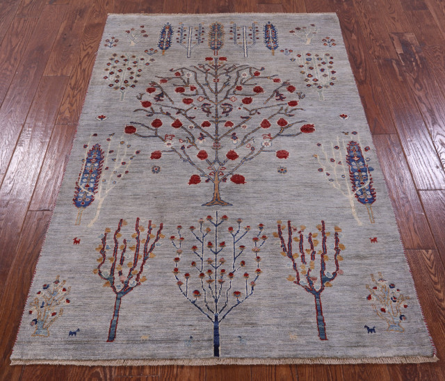 Pomegranate Tree Persian Gabbeh Handmade Rug 3' 11" X 5' 8" - Q20925, 3 ...