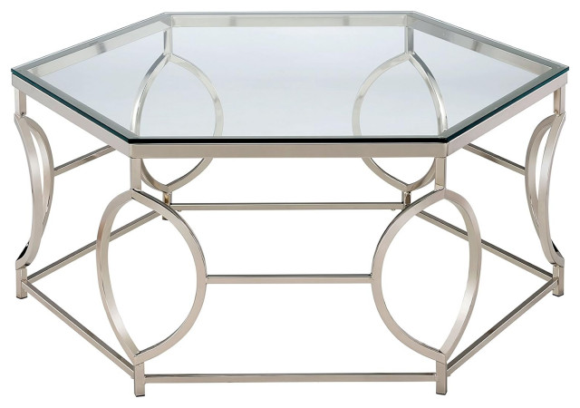 Contemporary Coffee Table, Geometric Design With Hexagonal Glass Top ...