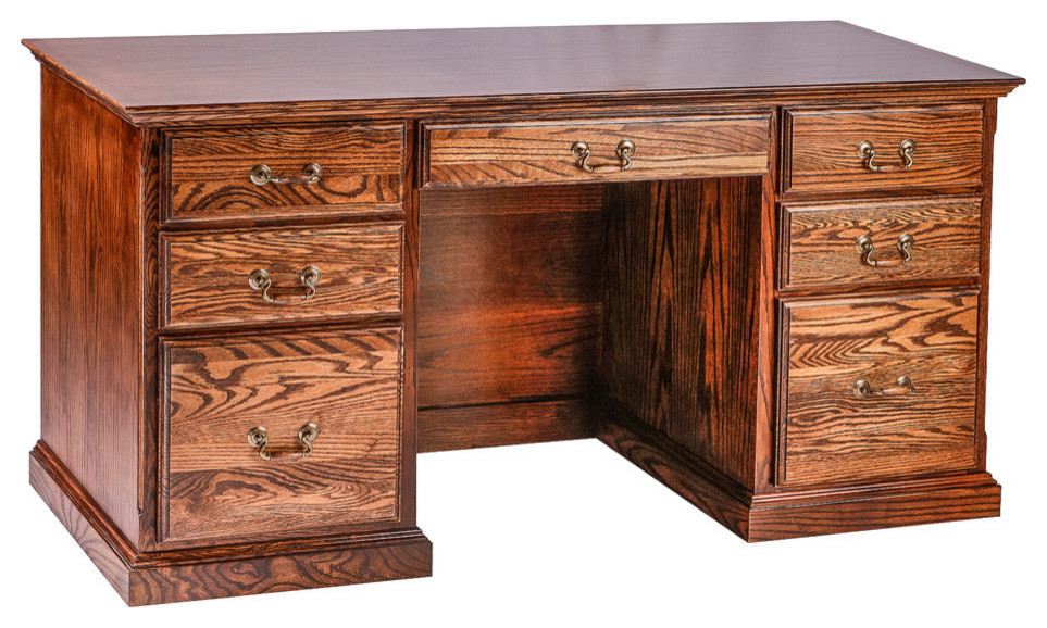 Traditional Oak Writing Desk With Double Pedestal, 60w - Traditional ...