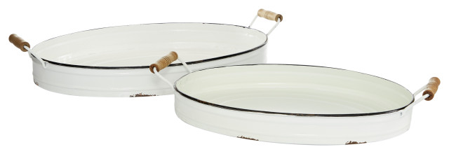 Farmhouse White Metal Tray 59497, S/2 21", 18"W - Farmhouse - Serving ...