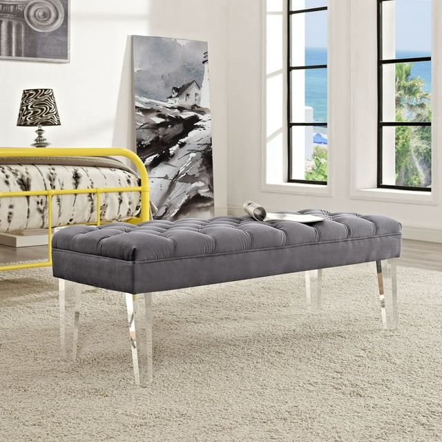 Modern Velvet Accent Bench with Acrylic Legs and Deep Tufted Seat ...
