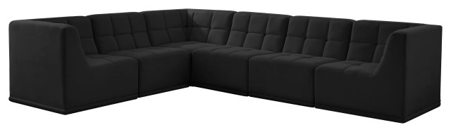 Relax Velvet Upholstered L-Shaped Modular Sectional, 6-Piece: 3 Corner ...