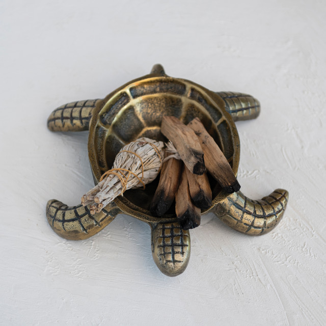 Coastal Aluminum Tortoise Dish, Antique Gold Finish - Beach Style ...