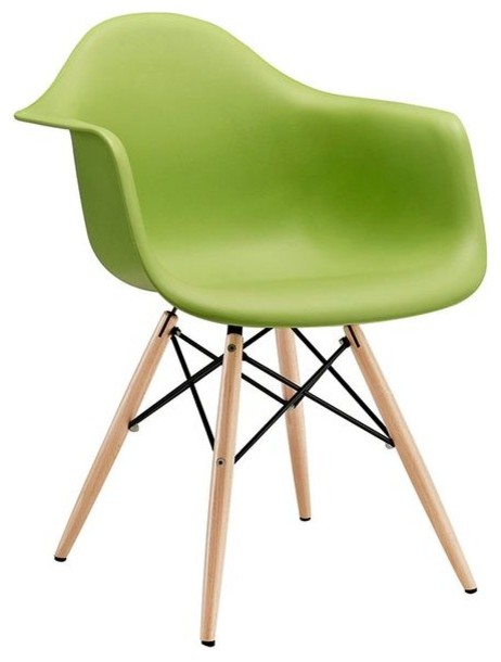 Plastic Dining Chair With Angled Wooden Legs, Green, Set of Two ...