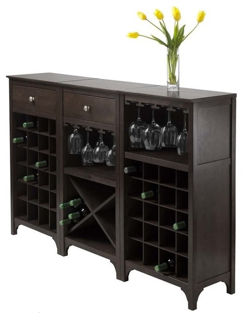 Pemberly Row Transitional Solid Wood Modular Wine Rack Cabinet in Dark ...
