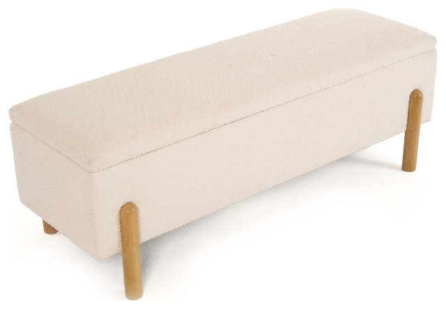 Modrest Electra Modern Ivory Fabric, Rubberwood Bench With Storage ...
