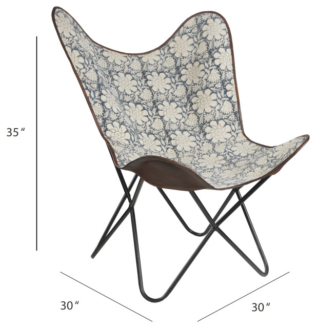 Floral Canvas and Leather Butterfly Accent Chair, 37" L x 27" W x 16" D ...